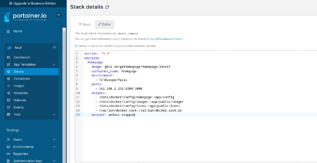 Installation homepage avec Docker